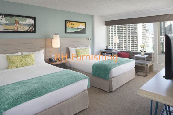 Pattaya resort hotel fixed hotel furniture used melamine board bedroom furniture set with cabinets and fabric hotel sofa supplier