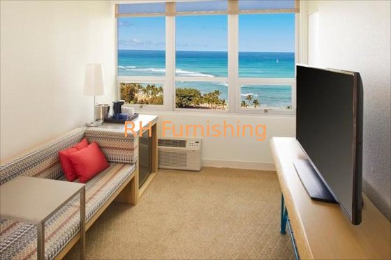 Pattaya resort hotel fixed hotel furniture used melamine board bedroom furniture set with cabinets and fabric hotel sofa supplier