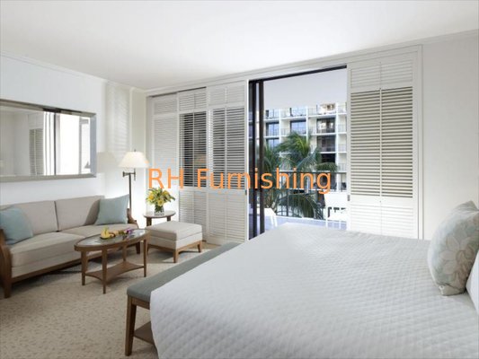 Chiang Rai teak wood furniture factory for hotel interior furniture of Upholstery fabric bed and Writing desk with chair supplier