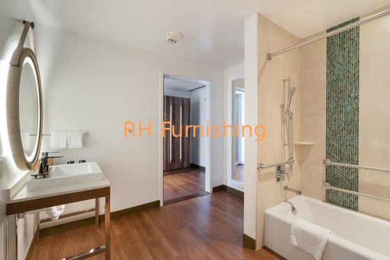 Hua Hin Tourist Resort Hotel room furniture made wood structure with fabric bed and chaise lounge sofa TV stand supplier