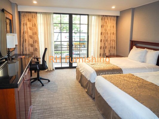 Mukdahan hotel style apartment furniture cherry wood bed with TV cabinet tables and in wall wardrobe closet supplier