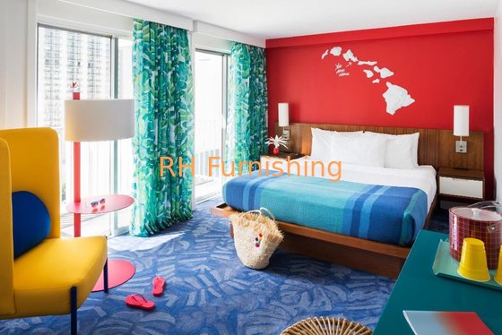 Trat province hotel double beds room by Laminate wood headboard bed with nightstand and Metal legs lounge chairs supplier