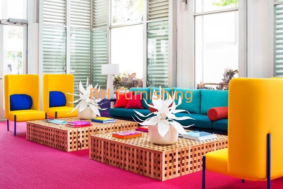 Trat province hotel double beds room by Laminate wood headboard bed with nightstand and Metal legs lounge chairs supplier