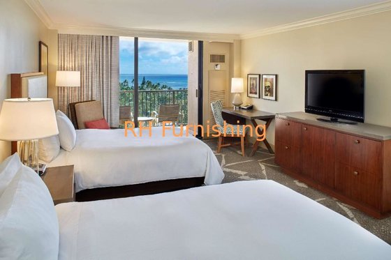Sakiao interior designer for Hotel guestroom furniture by wood headboard beds with rattan armchairs and TV stand cabinet supplier