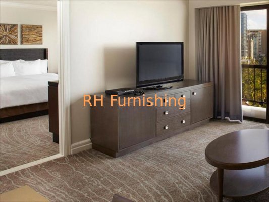 Sakiao interior designer for Hotel guestroom furniture by wood headboard beds with rattan armchairs and TV stand cabinet supplier