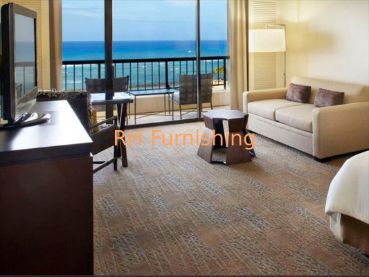 Sakiao interior designer for Hotel guestroom furniture by wood headboard beds with rattan armchairs and TV stand cabinet supplier