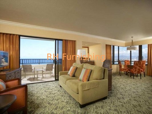 Sakiao interior designer for Hotel guestroom furniture by wood headboard beds with rattan armchairs and TV stand cabinet supplier