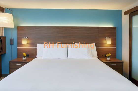 Jakarta hotel furniture supplier by Laminate wood bedroom set of high headboard bed with in wall wardrobe cabinet rack supplier