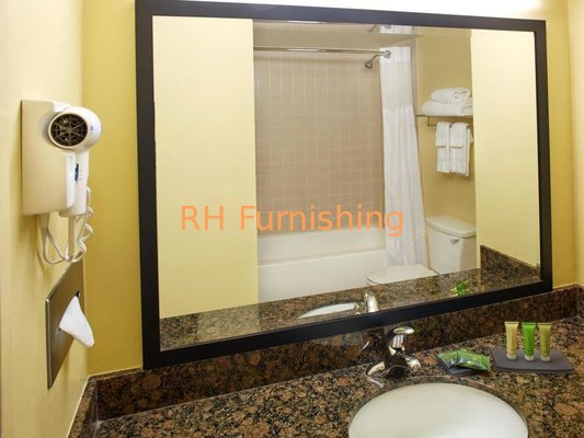 Jogja hotel interior design of guestroom furniture wood panel headboard and Drawer of TV cabinet with leisure chair supplier