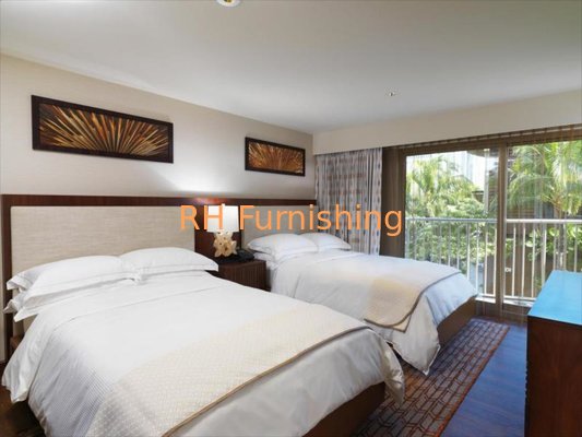 Bandung holiday hotel bedroom suite furniture of fabric pad headboard with in wall wardrobe closet and hotel sofa supplier