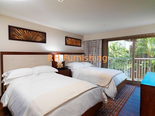 Bandung holiday hotel bedroom suite furniture of fabric pad headboard with in wall wardrobe closet and hotel sofa supplier