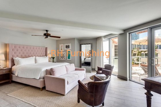 Kota Semarang hotel bedroom furniture fabric bed with metal racks and solid wood table desk supplier