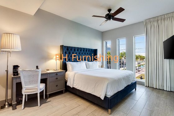 Kota Semarang hotel bedroom furniture fabric bed with metal racks and solid wood table desk supplier