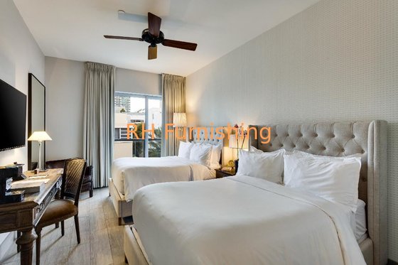 Kota Semarang hotel bedroom furniture fabric bed with metal racks and solid wood table desk supplier