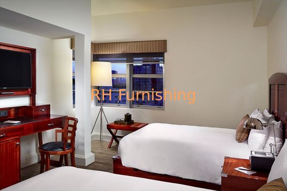 Palembang resort hotel furniture teak wood bed with TV cabinet desk and Sofa chairs table supplier