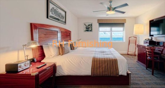 Palembang resort hotel furniture teak wood bed with TV cabinet desk and Sofa chairs table supplier