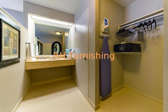 Kalimantan Island vacation hotel furniture supplier from China for guestroom bed set in Teak wood with laminate cabinet supplier