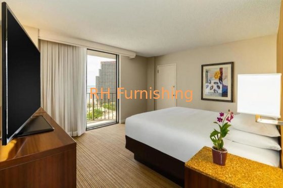 Kalimantan Island vacation hotel furniture supplier from China for guestroom bed set in Teak wood with laminate cabinet supplier