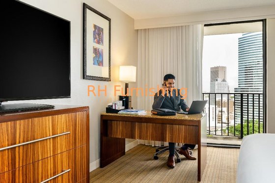 Kalimantan Island vacation hotel furniture supplier from China for guestroom bed set in Teak wood with laminate cabinet supplier