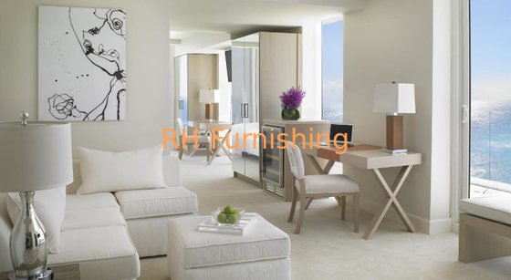 Sumatra Island furniture factory for hotel inner furniture of guestroom fabric bed with chair and laminate wardrobe supplier