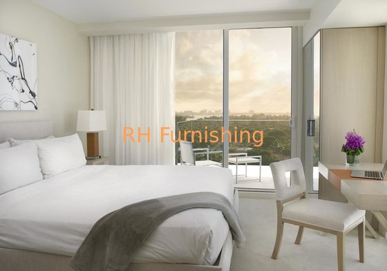 Sumatra Island furniture factory for hotel inner furniture of guestroom fabric bed with chair and laminate wardrobe supplier