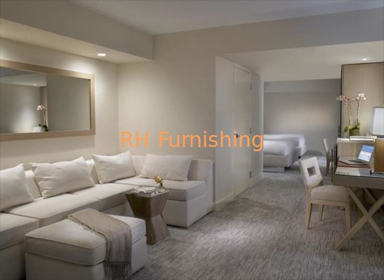 Sumatra Island furniture factory for hotel inner furniture of guestroom fabric bed with chair and laminate wardrobe supplier
