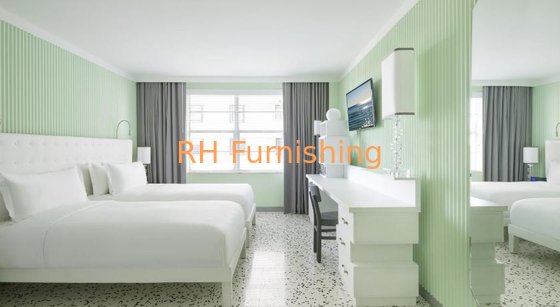 New Guinea hotel style apartment interior design furniture bedroom upholstered headboard bed with glossy white table set supplier