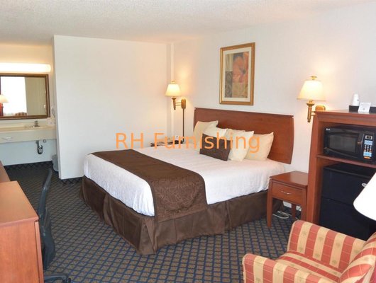 Sulawesi Celebes american style hotel room furniture by Cherry wood headboard Bed with Tall cabinet for TV and wood desk supplier