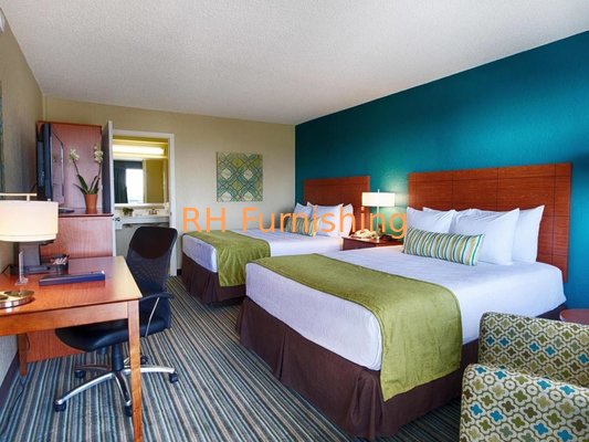 Sulawesi Celebes american style hotel room furniture by Cherry wood headboard Bed with Tall cabinet for TV and wood desk supplier