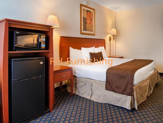 Sulawesi Celebes american style hotel room furniture by Cherry wood headboard Bed with Tall cabinet for TV and wood desk supplier