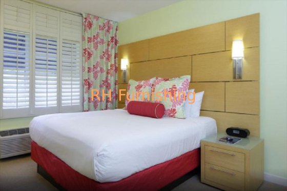 Java Island modern hotel furniture manufactuer Laminate wood tall headboard bed with Spring mattress and glass top night supplier
