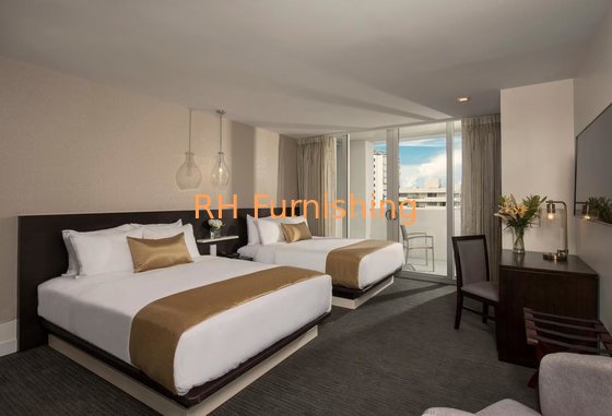 Port Moresby hotel fitout furniture of Bedroom sets double bed with nightstand made by oak wood and luggage stand table supplier