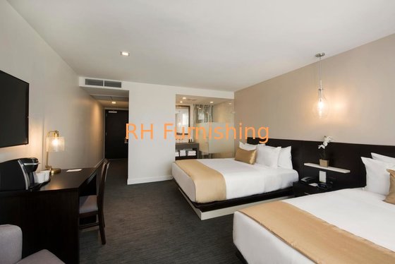 Port Moresby hotel fitout furniture of Bedroom sets double bed with nightstand made by oak wood and luggage stand table supplier
