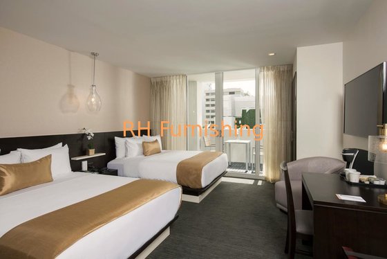 Port Moresby hotel fitout furniture of Bedroom sets double bed with nightstand made by oak wood and luggage stand table supplier