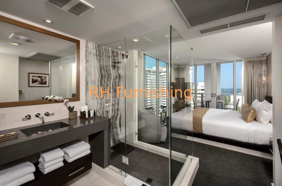Port Moresby hotel fitout furniture of Bedroom sets double bed with nightstand made by oak wood and luggage stand table supplier