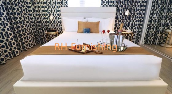 Lae hotel style apartment space saving furniture of Upholstered single bed with Lounge chaise sofa and wood table supplier