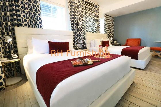Lae hotel style apartment space saving furniture of Upholstered single bed with Lounge chaise sofa and wood table supplier