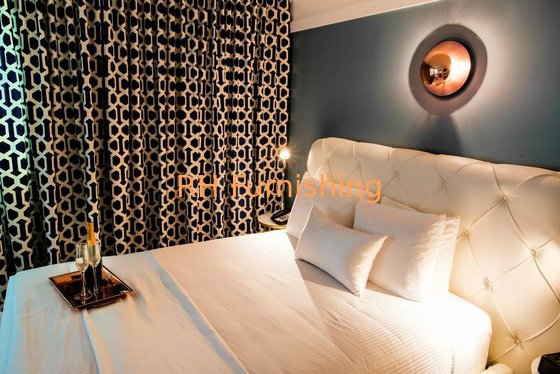 Lae hotel style apartment space saving furniture of Upholstered single bed with Lounge chaise sofa and wood table supplier