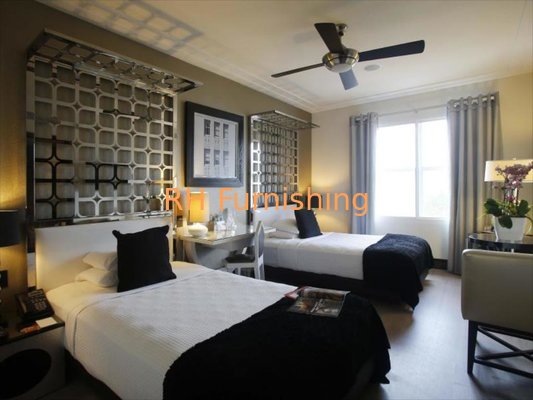 Timor-Leste Light luxury hotel furniture of Stainless steel headboard bed with leather pad and Leisure chairs with table supplier