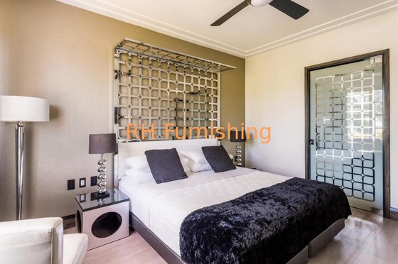 Timor-Leste Light luxury hotel furniture of Stainless steel headboard bed with leather pad and Leisure chairs with table supplier