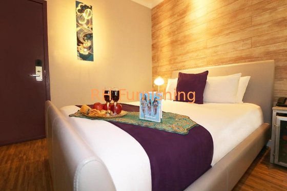 Indonesia hotel manufactuer guestroom leather bed with Chaise sofa and wood wall panel decoration supplier