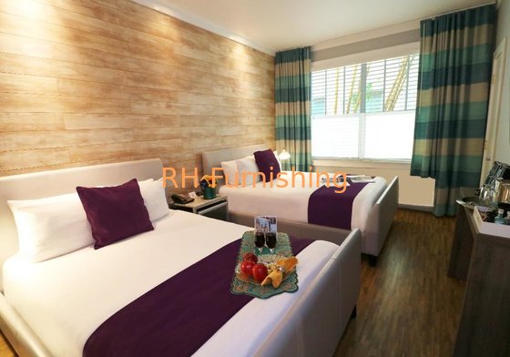 Indonesia hotel manufactuer guestroom leather bed with Chaise sofa and wood wall panel decoration supplier