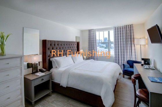 Da Nang hotel American style bedroom furniture set by Fabirc upholstered queen bed with leisure armchairs and wood table supplier