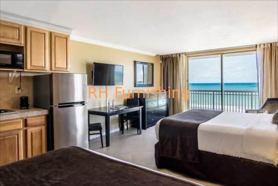 Ha Noi hotel style apartment furniture of guestroom single bed with wood dining table and upholstered chairs supplier