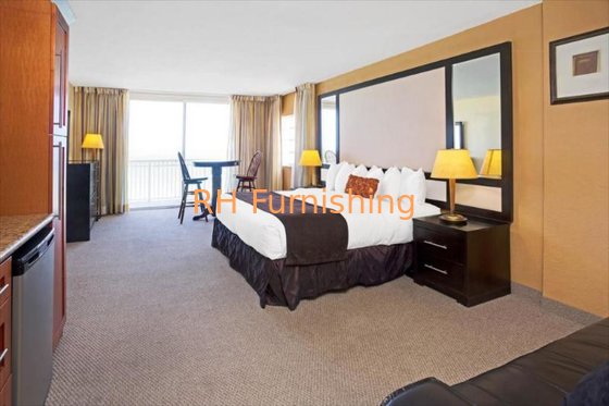 Ha Noi hotel style apartment furniture of guestroom single bed with wood dining table and upholstered chairs supplier