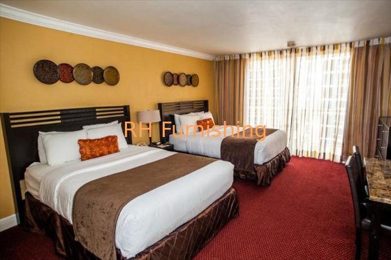 Ha Noi hotel style apartment furniture of guestroom single bed with wood dining table and upholstered chairs supplier