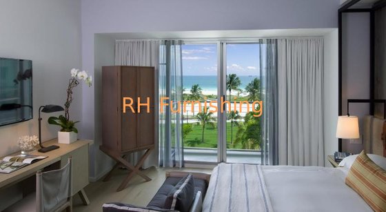 Nha Trang resort holiday hotel new design for interior furniture walnut wood headboard bed with fabric chaise lounge supplier