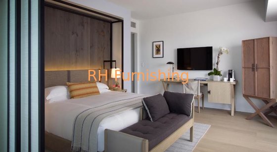 Nha Trang resort holiday hotel new design for interior furniture walnut wood headboard bed with fabric chaise lounge supplier