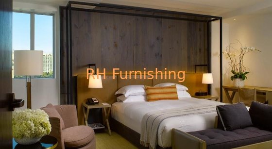 Nha Trang resort holiday hotel new design for interior furniture walnut wood headboard bed with fabric chaise lounge supplier