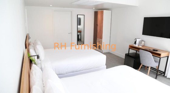 Phu Quoc Island travel vacation hotel guestroom oak wood bed with Nightstand and writing desk table wardrobe supplier